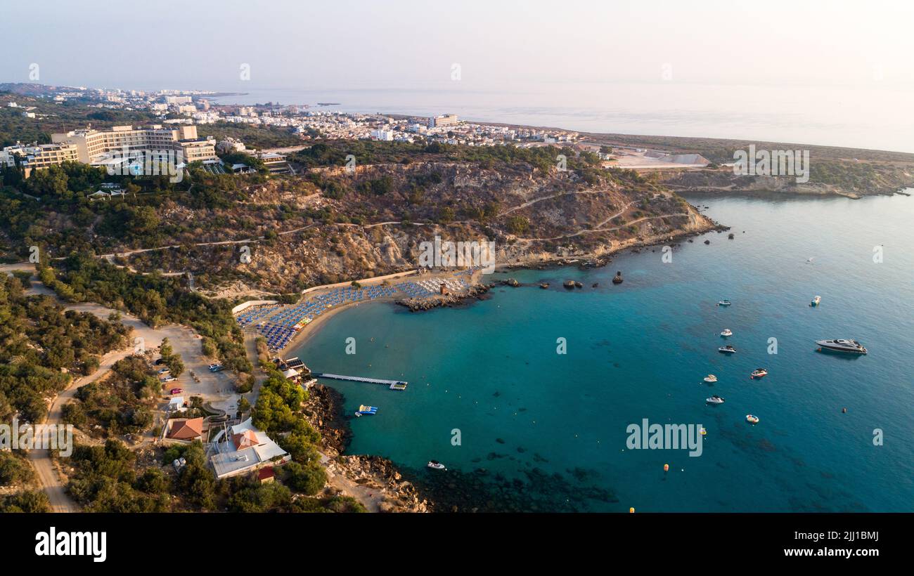 Aerial bird's eye view of Konnos beach in Cavo Greco Protaras ...