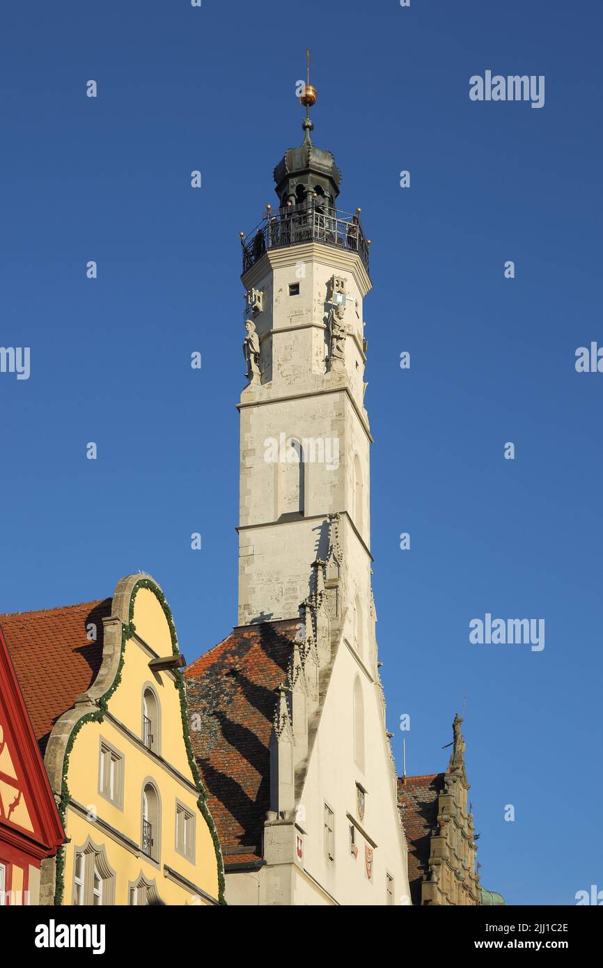 Tower at the Gothic Town Hall in Rothenburg ob der Tauber, Bavaria ...