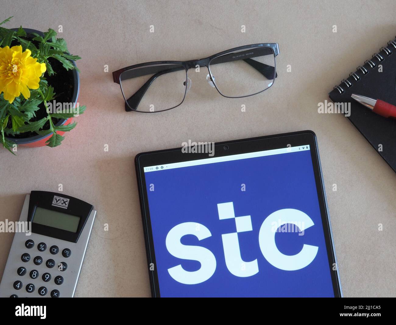 In this photo illustration, Saudi Telecom Company (STC) logo seen ...
