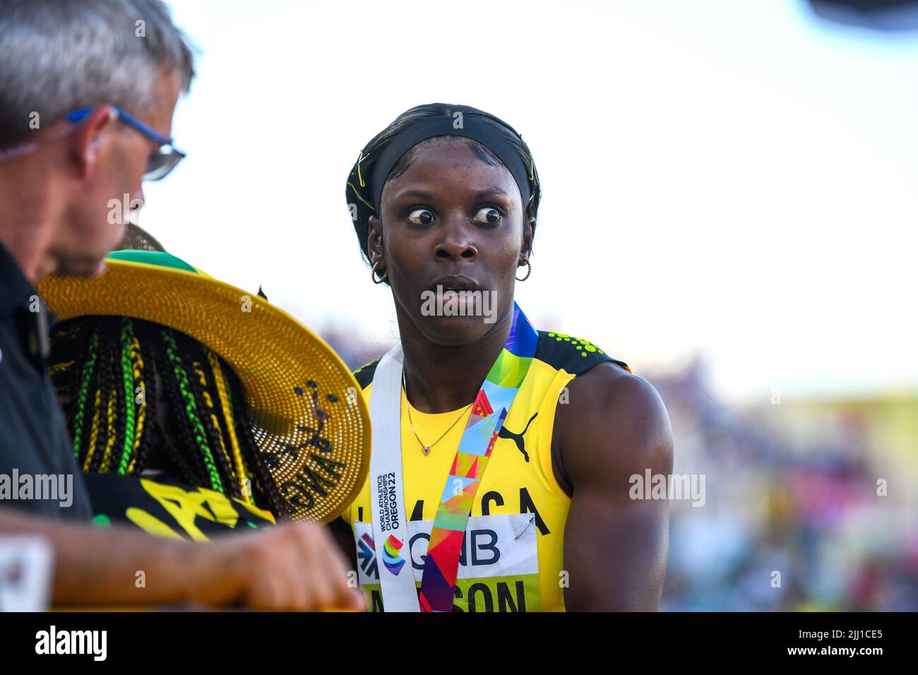 Shericka JACKSON of Jamaica wins the 200 meters during the World ...