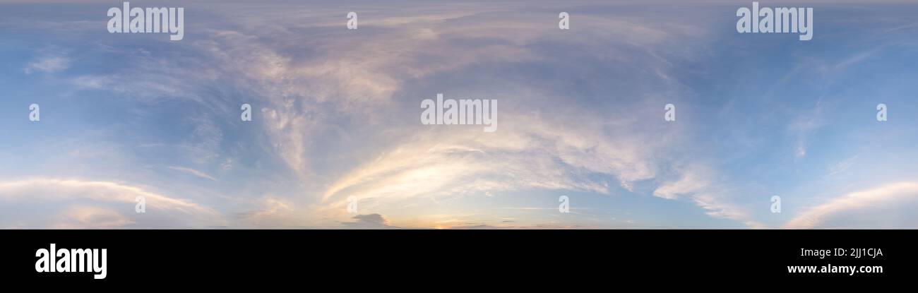 Bright sunset sky panorama with Cirrus clouds. Hdr seamless spherical ...