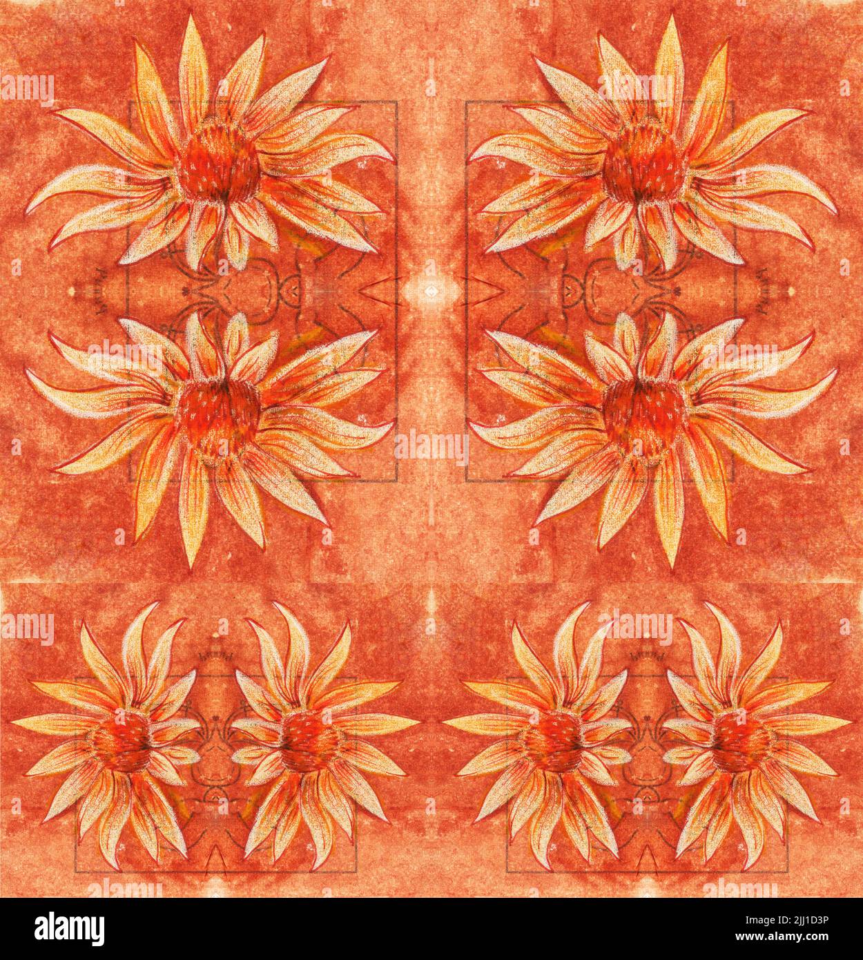 Abstract symmetrical textured flower pattern in red color Stock Photo ...