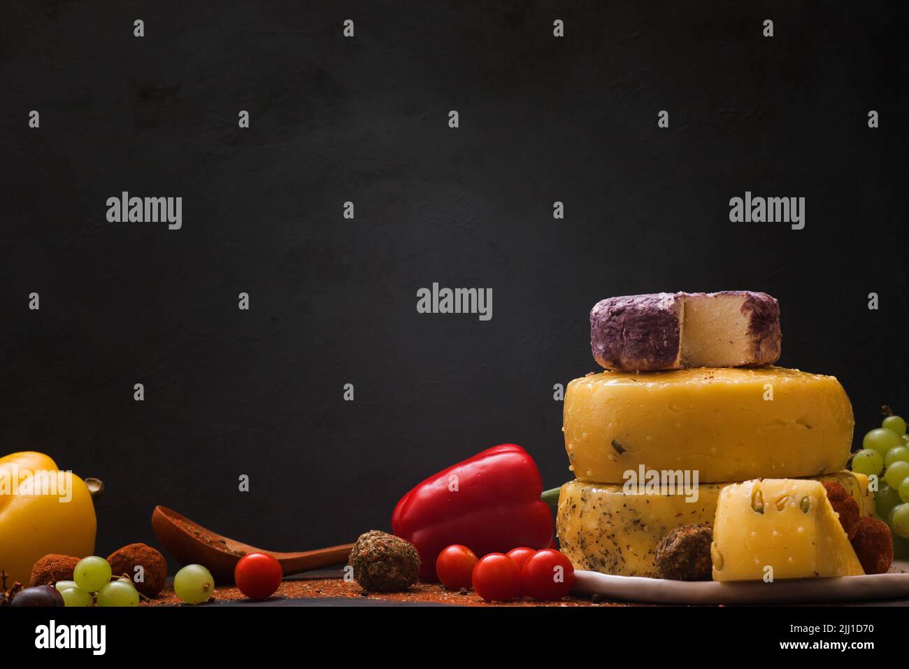 Still-life composition of gourmet cheese Stock Photo - Alamy