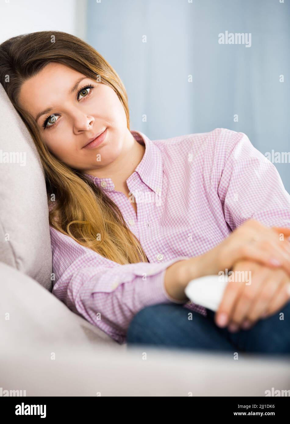 Female is feeling distressed Stock Photo - Alamy