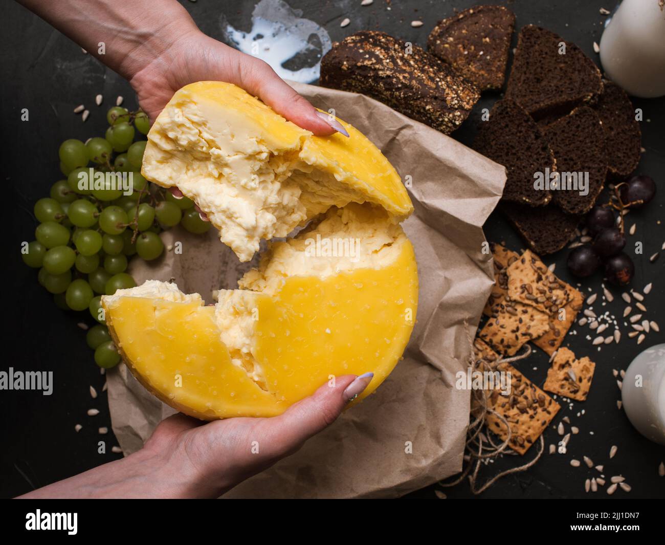 Rustic local dairy. Milk and handmade cheese Stock Photo - Alamy