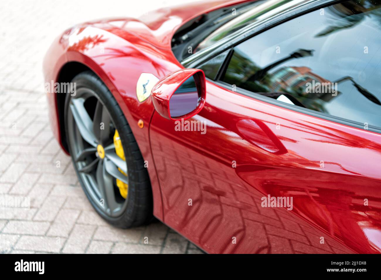 Miami Beach, Florida USA - April 18, 2021: car side mirror of red ...