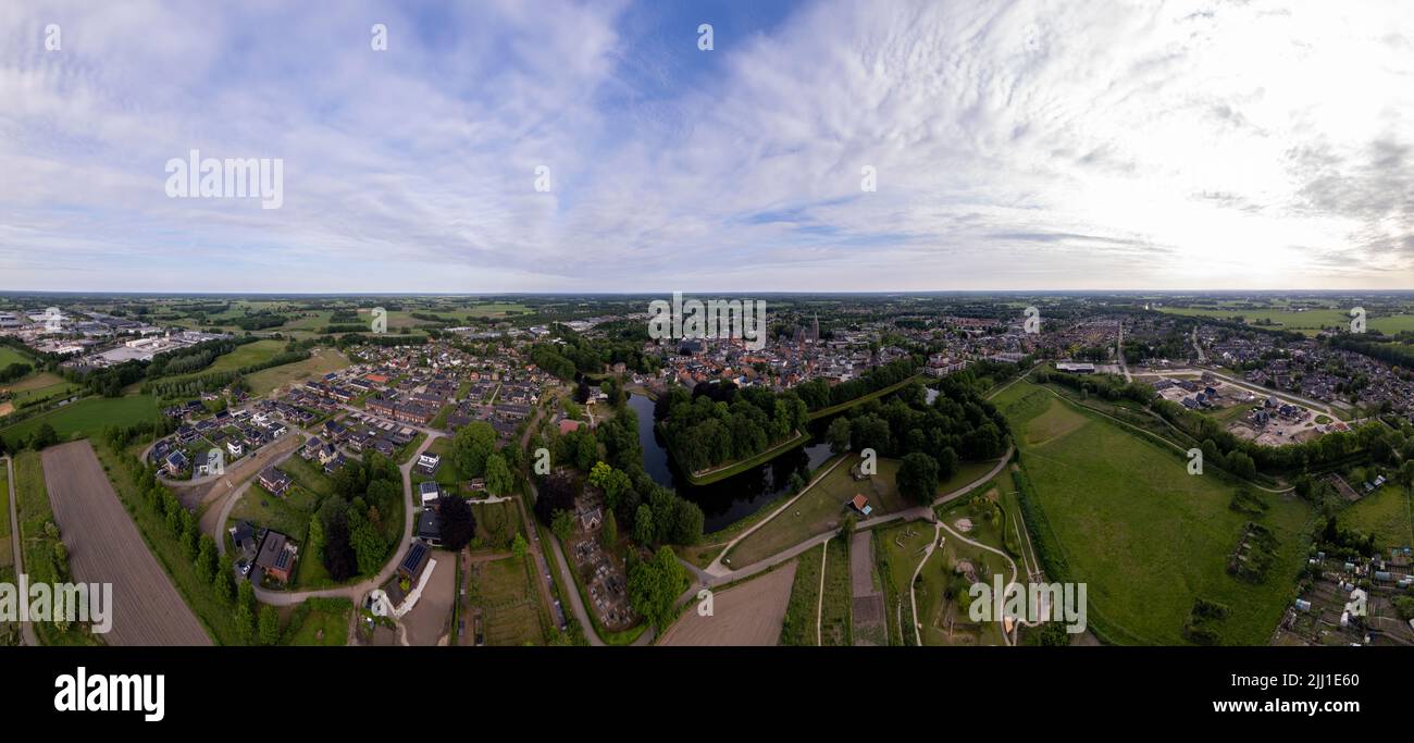 Aerial full all around view of city Groenlo in Achterhoek region of The ...