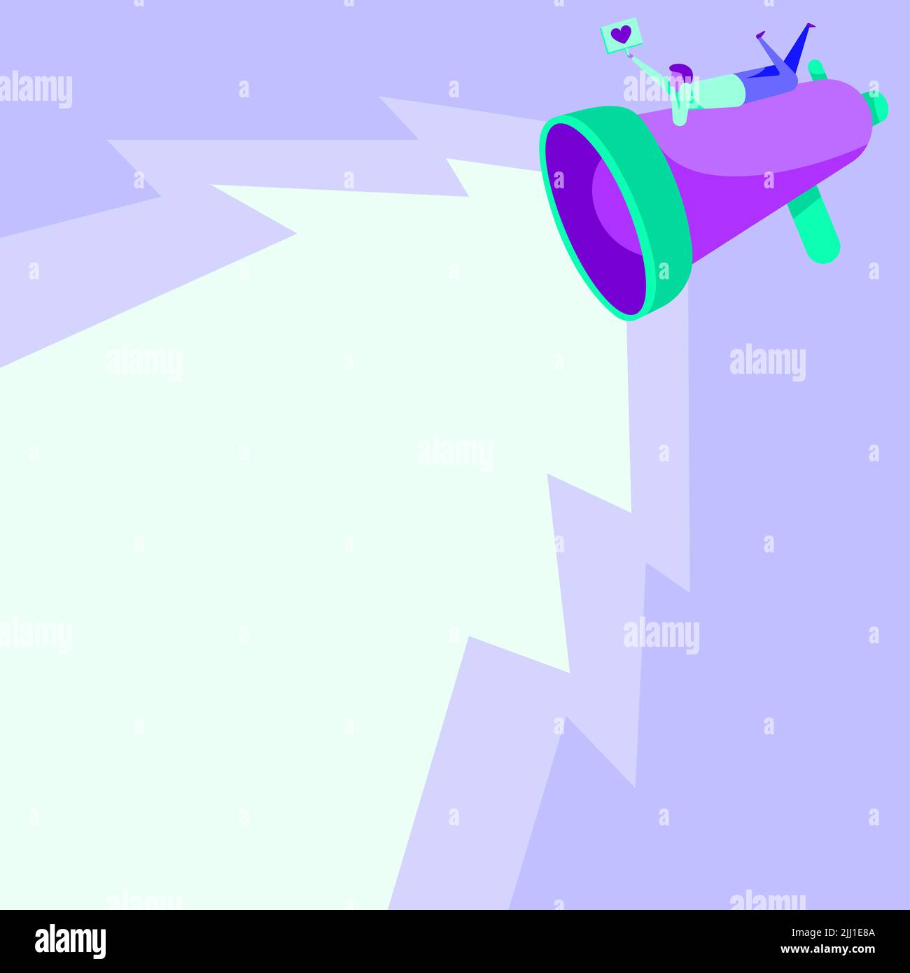 A man lying on a big megaphone and announcing a lovely message Stock ...