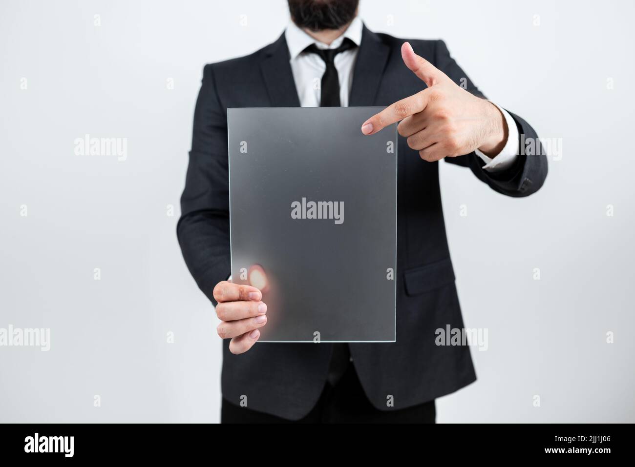 Male Professional Holding Blank Placard And Displaying Business Data ...