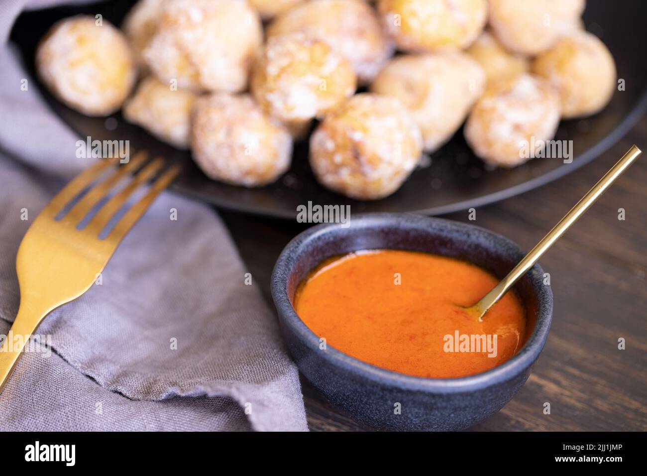 Famous Canary Islands dish, Papas Arrugadas (wrinkly potatoes with salt ...