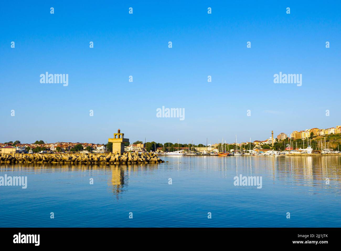 Summer in beautiful Sozopol town in Bulgaria. Landscape with blue sky ...