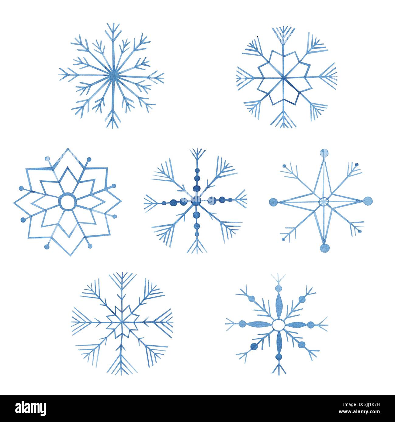 Blue snowflake isolated on white background. Watercolor hand drawn ...