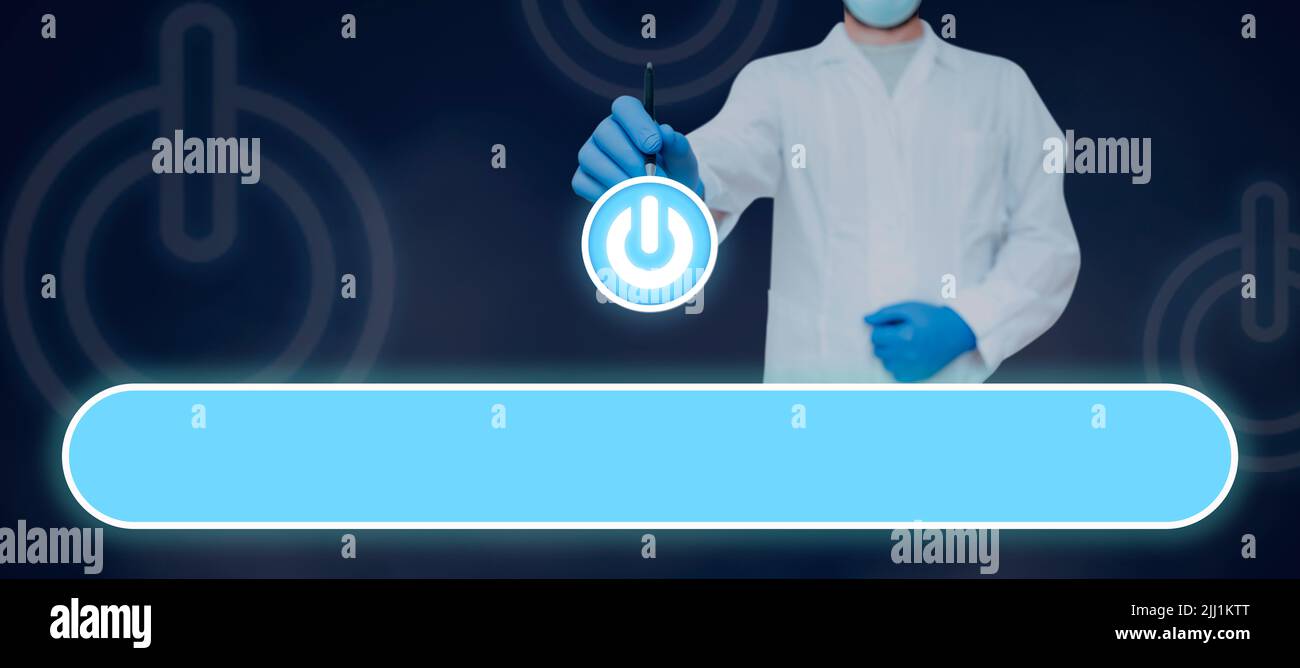 Doctor Holding Pen Pointing On Digitally Generated Power Button Above ...