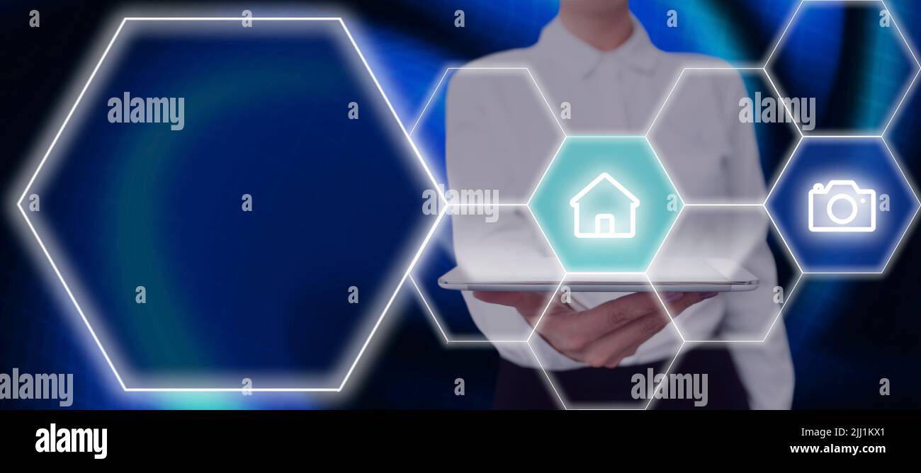 Businesswoman Holding A Digital Tablet With Homepage And Other Symbols ...