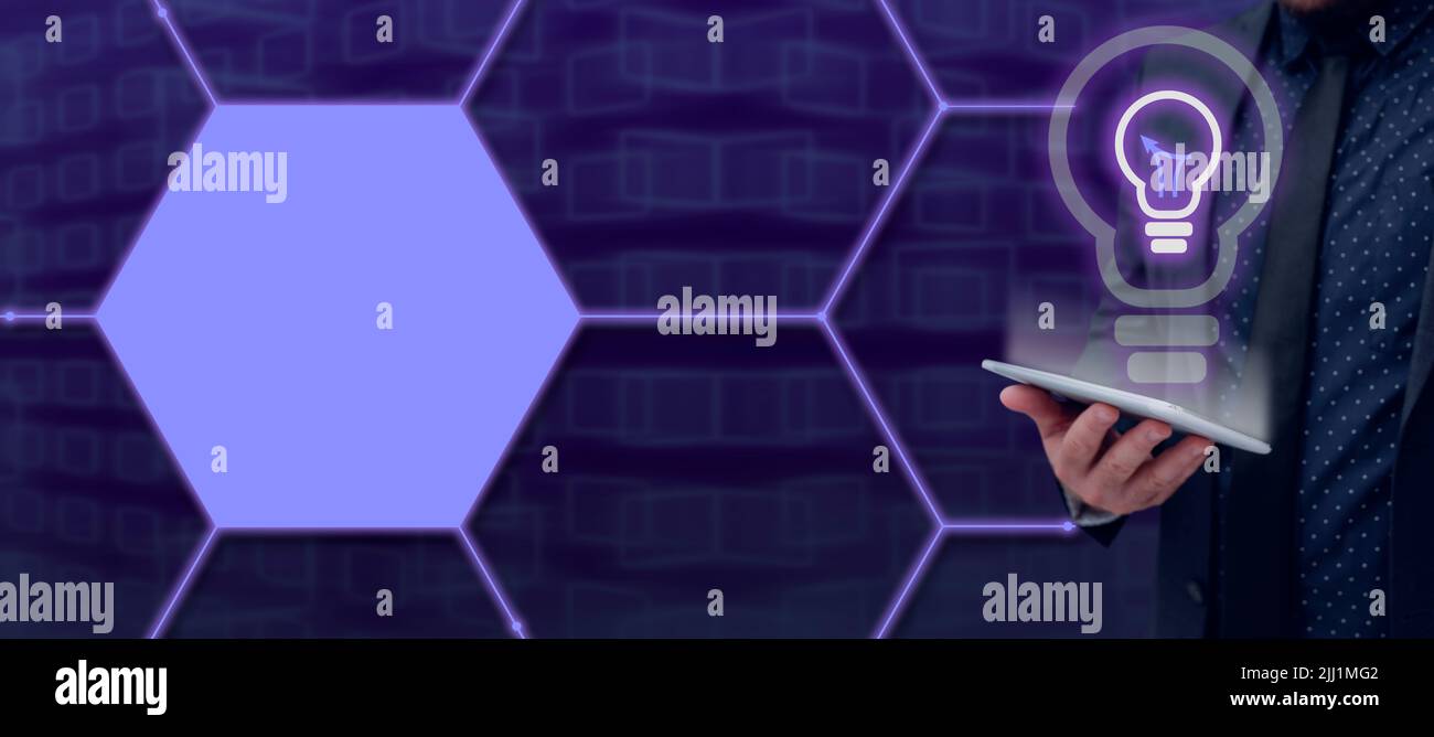 Male Professional Holding Tablet Showing Illuminated Futuristic Light ...