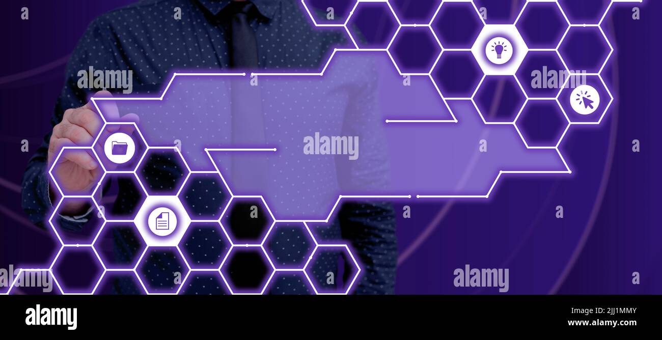 Businessman Pointing On A Pattern With Symbols And Presenting Important ...