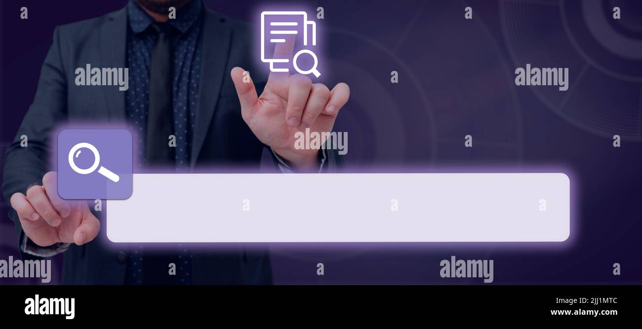 Businessman Pointing On The Search Bar Symbol And Document Search . Man ...