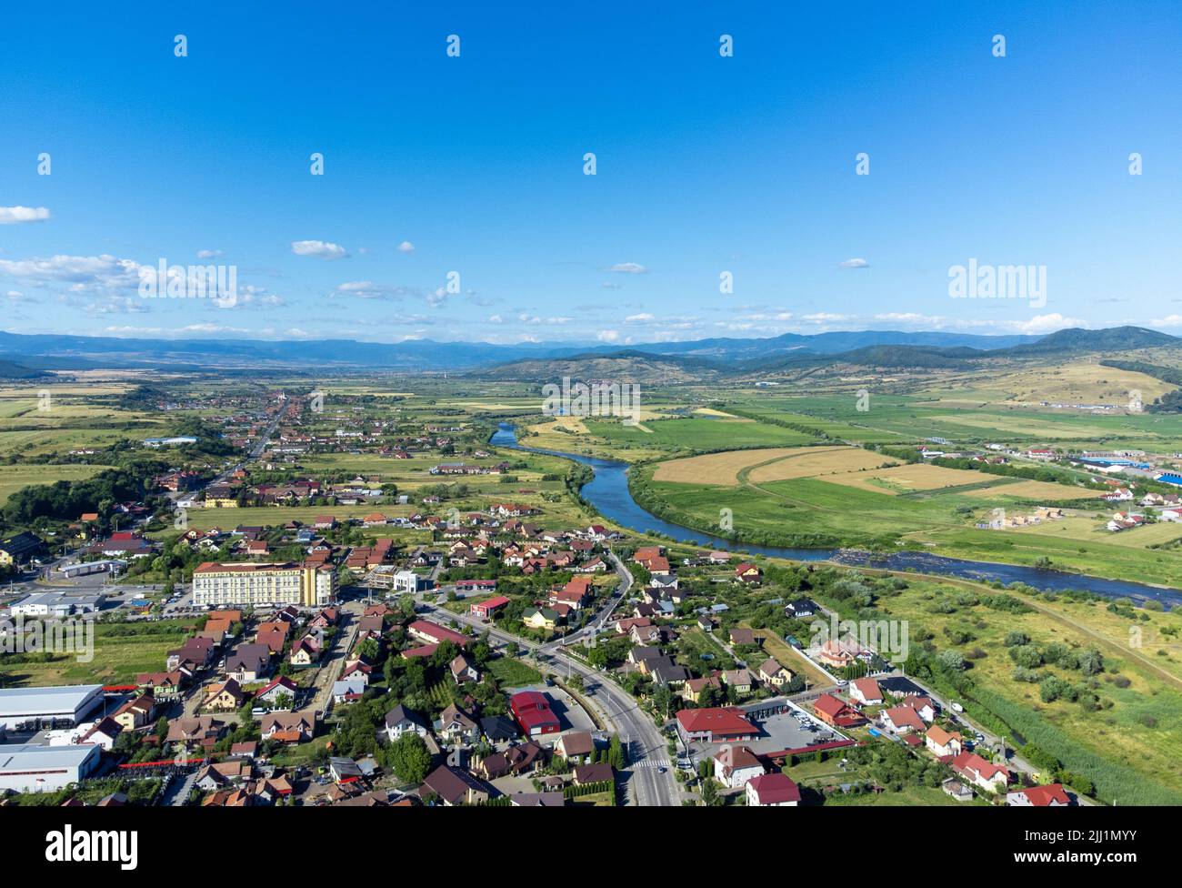 aerial landscape of Reghin city - Romania seen from above, mures ...