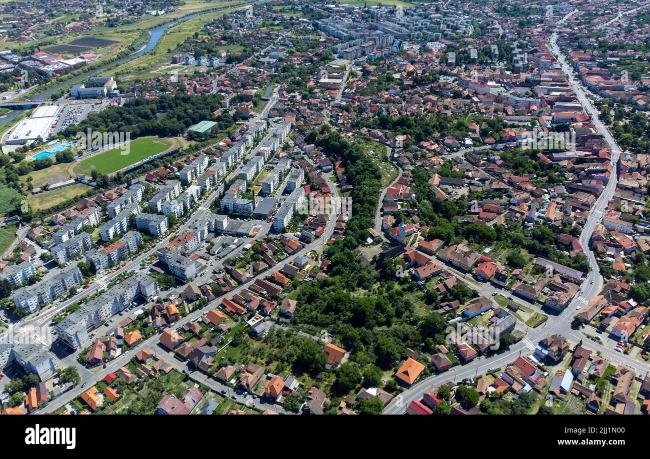aerial landscape of Reghin city - Romania seen from above, mures ...