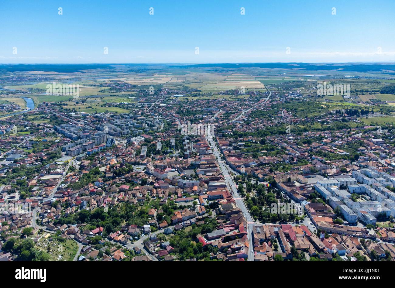 aerial landscape of Reghin city - Romania seen from above, mures ...