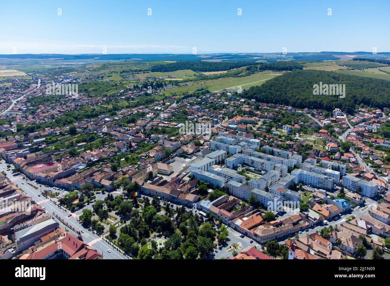Aerial landscape of Reghin city - Romania seen from above, mures ...