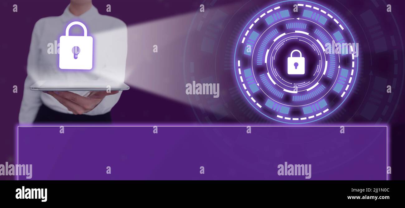 Businesswoman Holding A Tablet Projecting The Lock In A Glowing ...