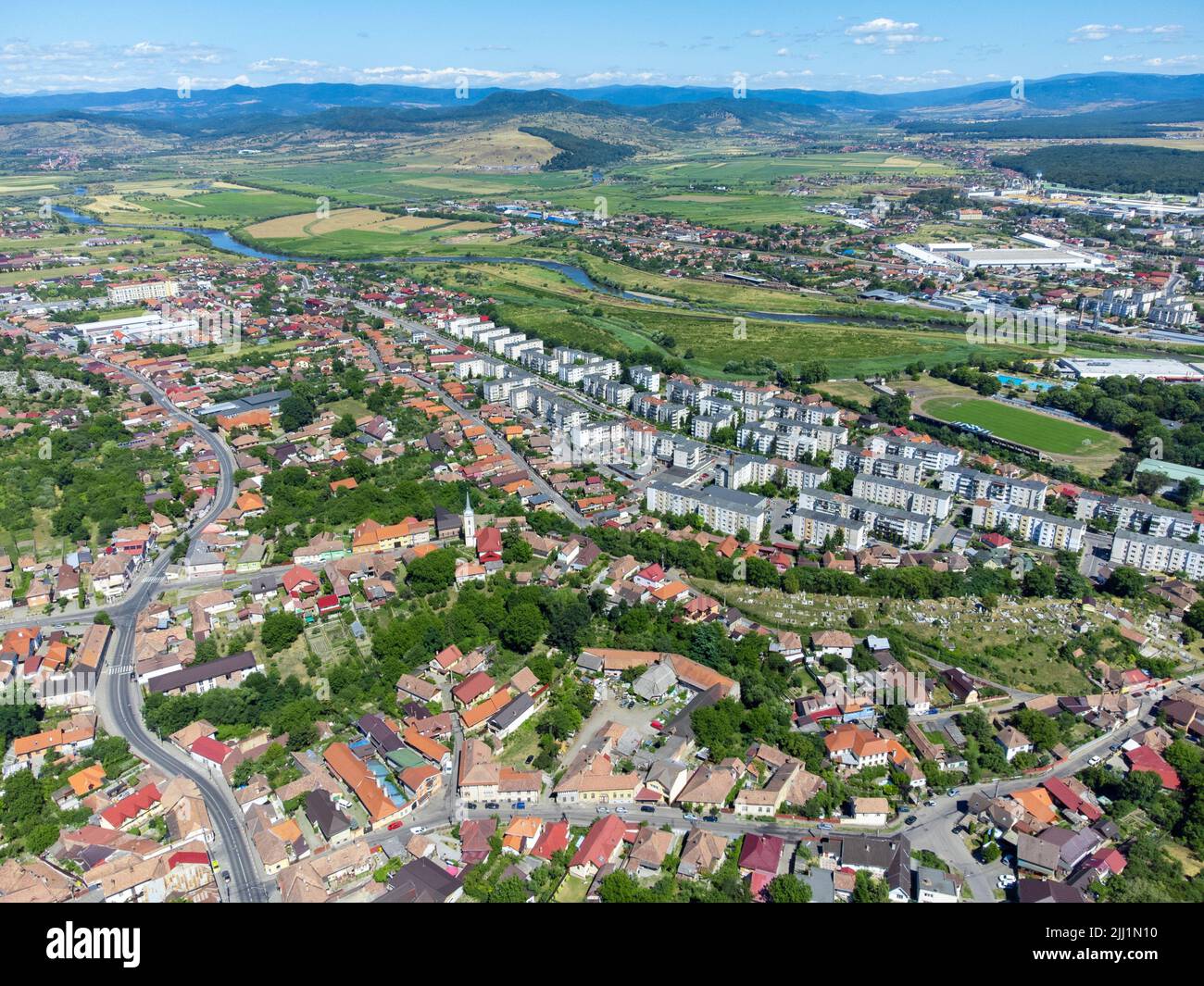 aerial landscape of Reghin city - Romania seen from above, mures ...