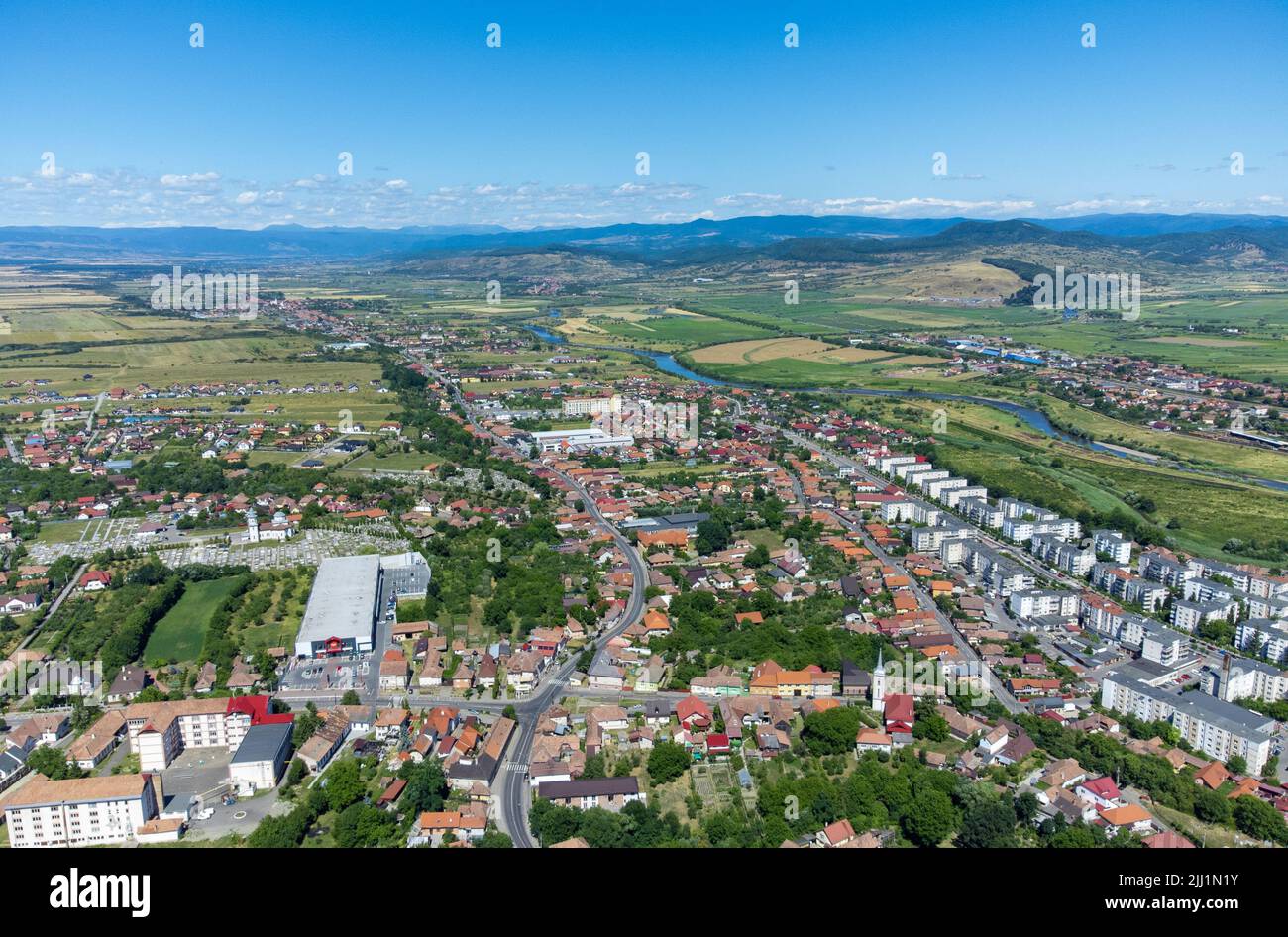aerial landscape of Reghin city - Romania seen from above, mures ...