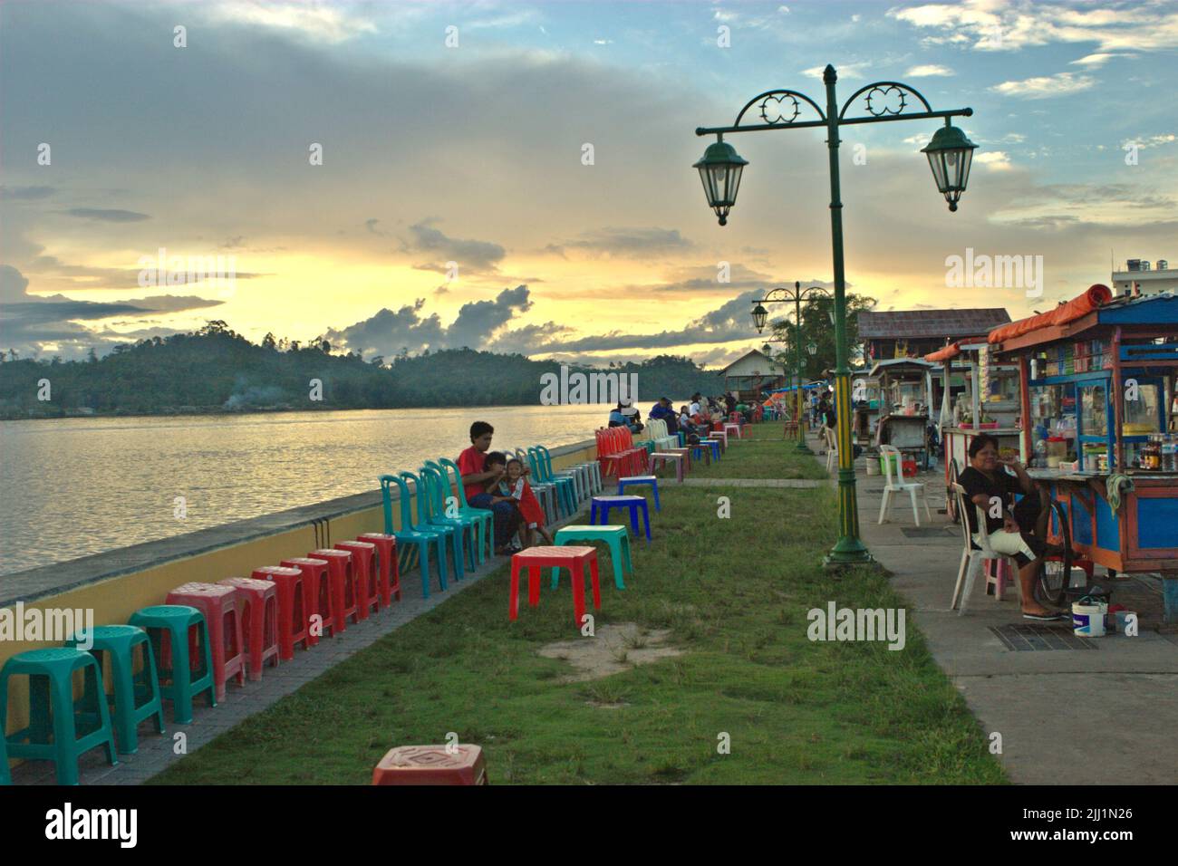 Street food area on the side of Segah river in Tanjung Redeb, Berau ...