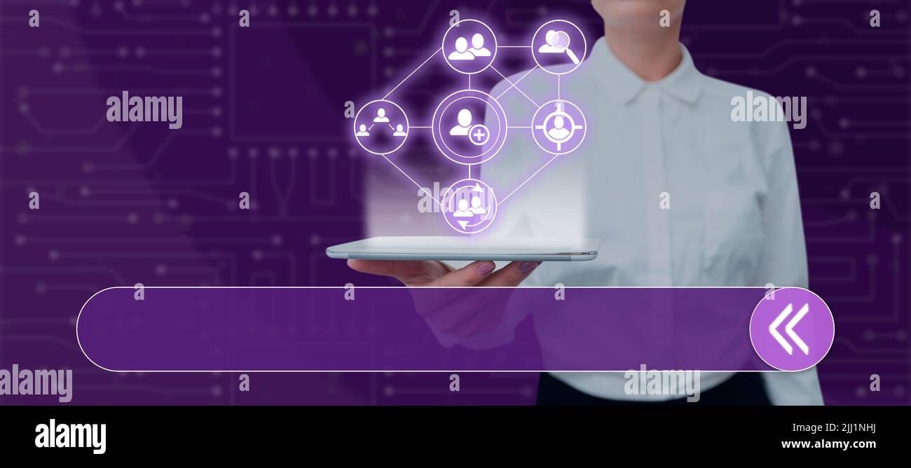 Businesswoman Holding Tablet Presenting Digitally Generated Human S ...