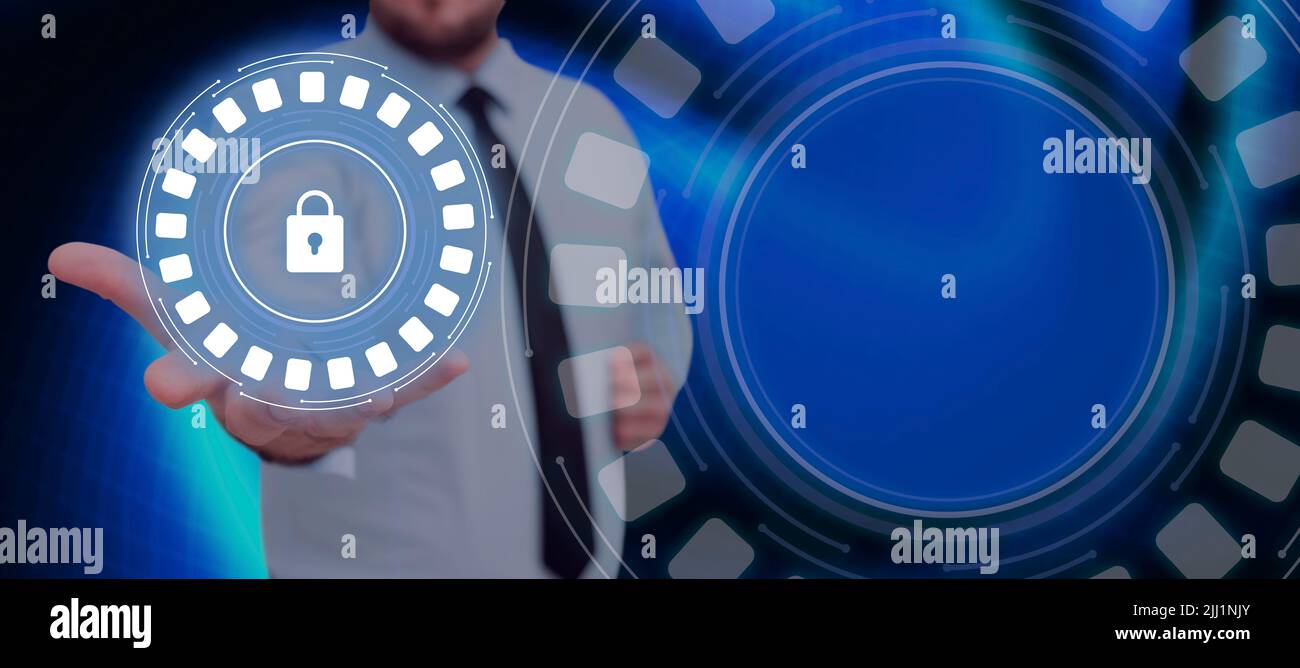 Businessman Extending Hand And Displaying A Digital Lock In A ...