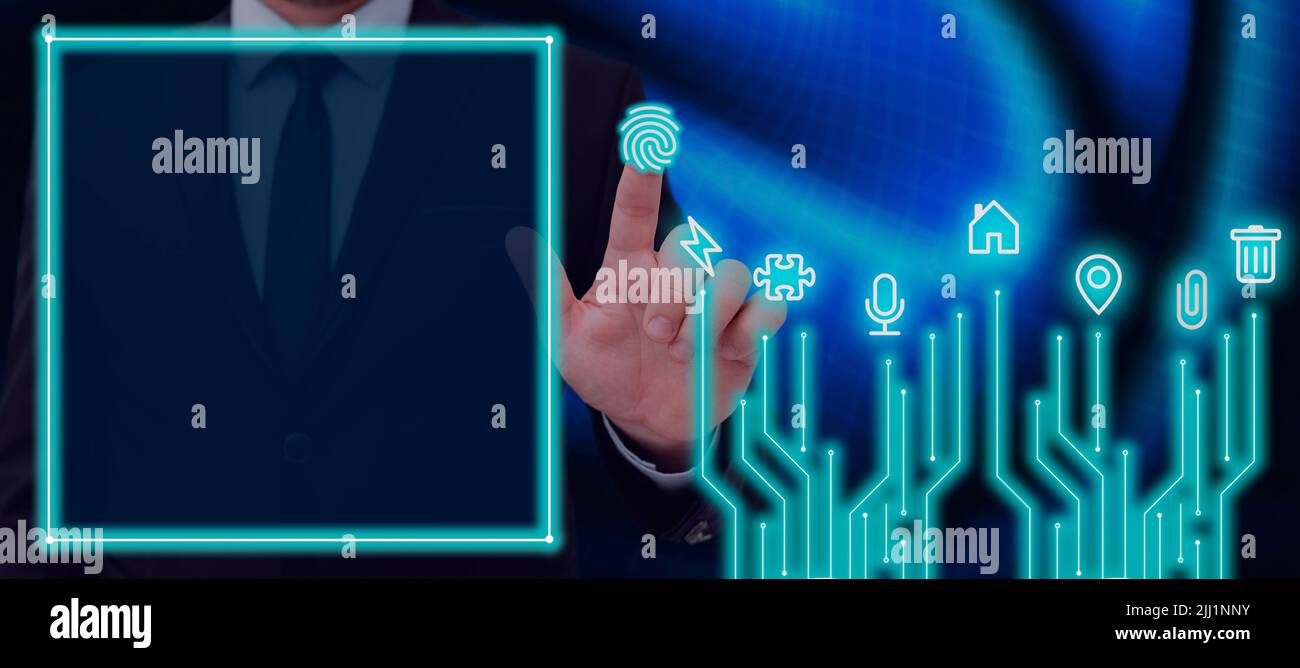 Businessman Pressing On Fingerprint And Displaying Digital S On ...
