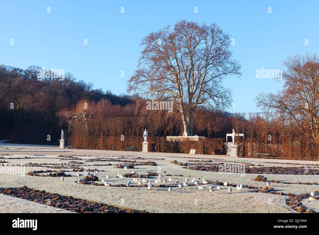 Vienna park with statues . Ornamental garden in the winter Stock Photo ...