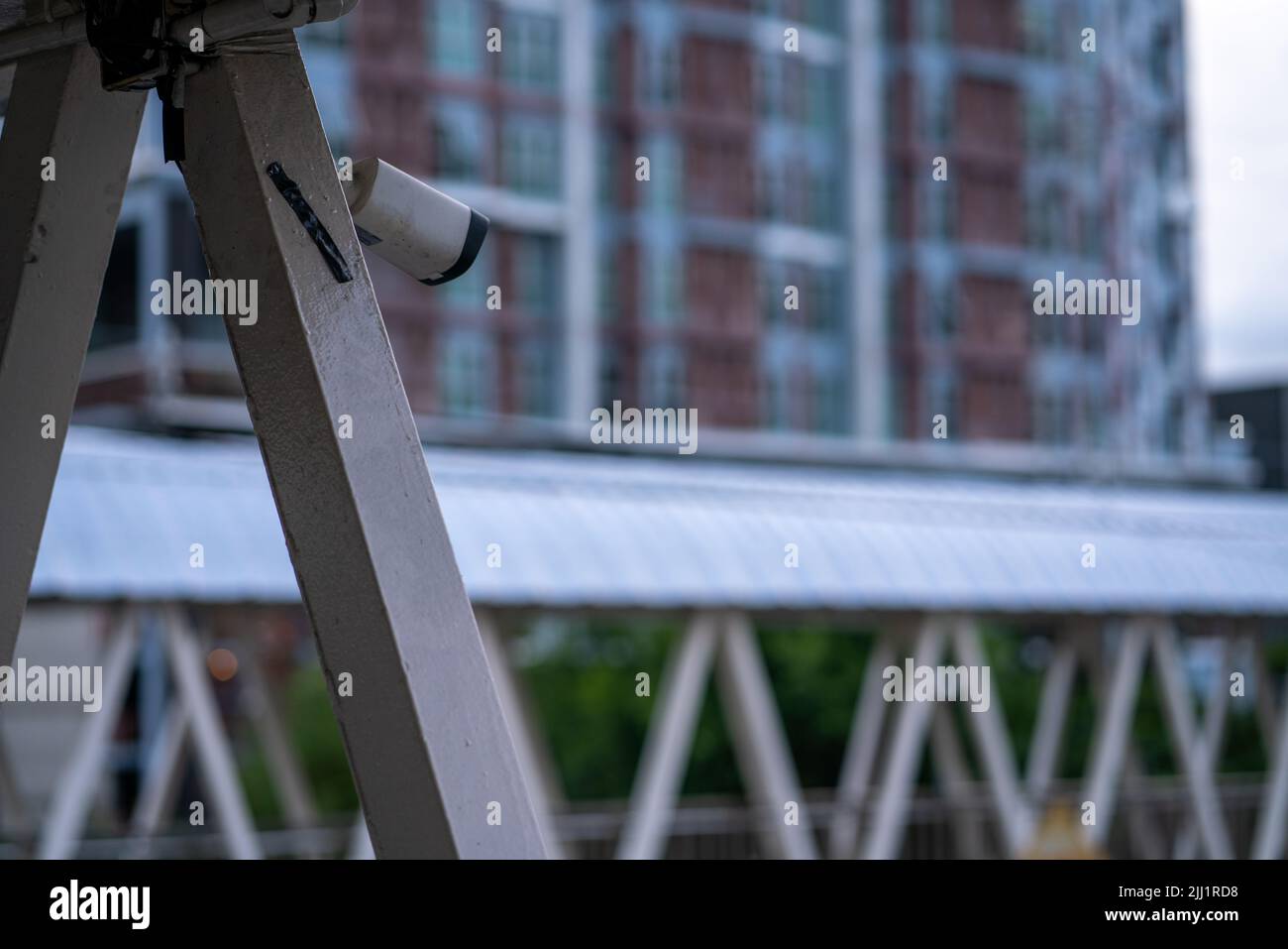 Surveillance camera on a bridge, Traffic monitoring in Bangkok ...