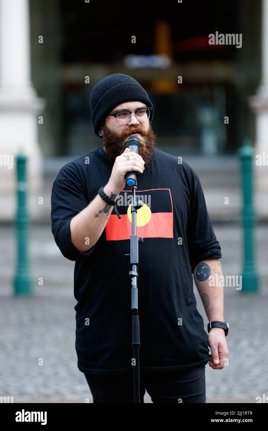 Aboriginal activist Sam Watson speaks with the crowd during a rally ...