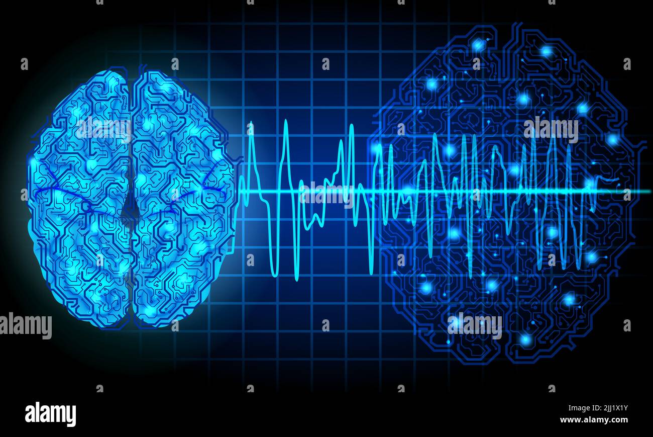 The cardiogram and the digital brain circuit - technology concept board ...