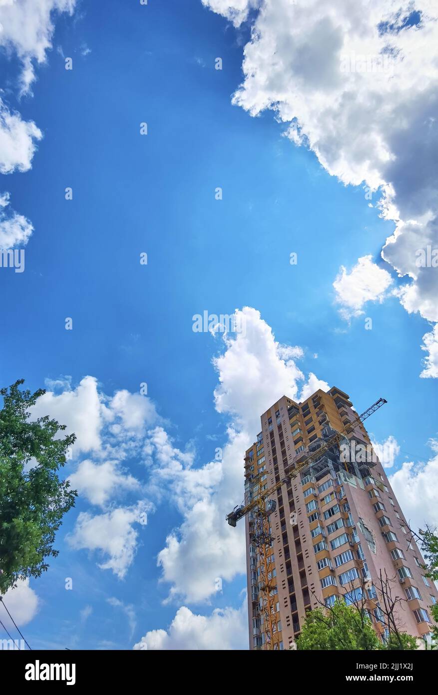 Kyiv, Ukraine - July 10, 2022: The building renovation after Russian ...