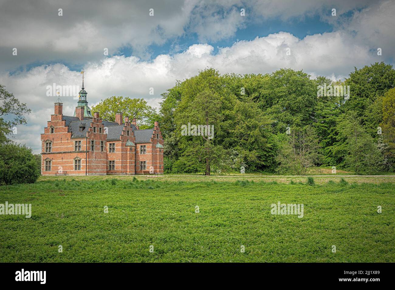 A scenic view of the Frederiksborg Castle, Hillerod, Denmark, on the ...