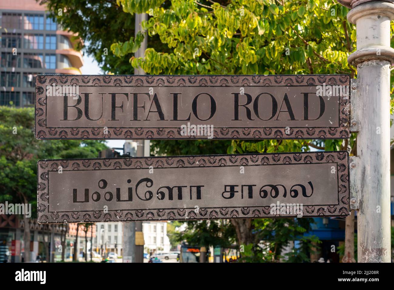 Buffalo Road Street Sign, Little India Singapore. Horizontal Shot Stock ...