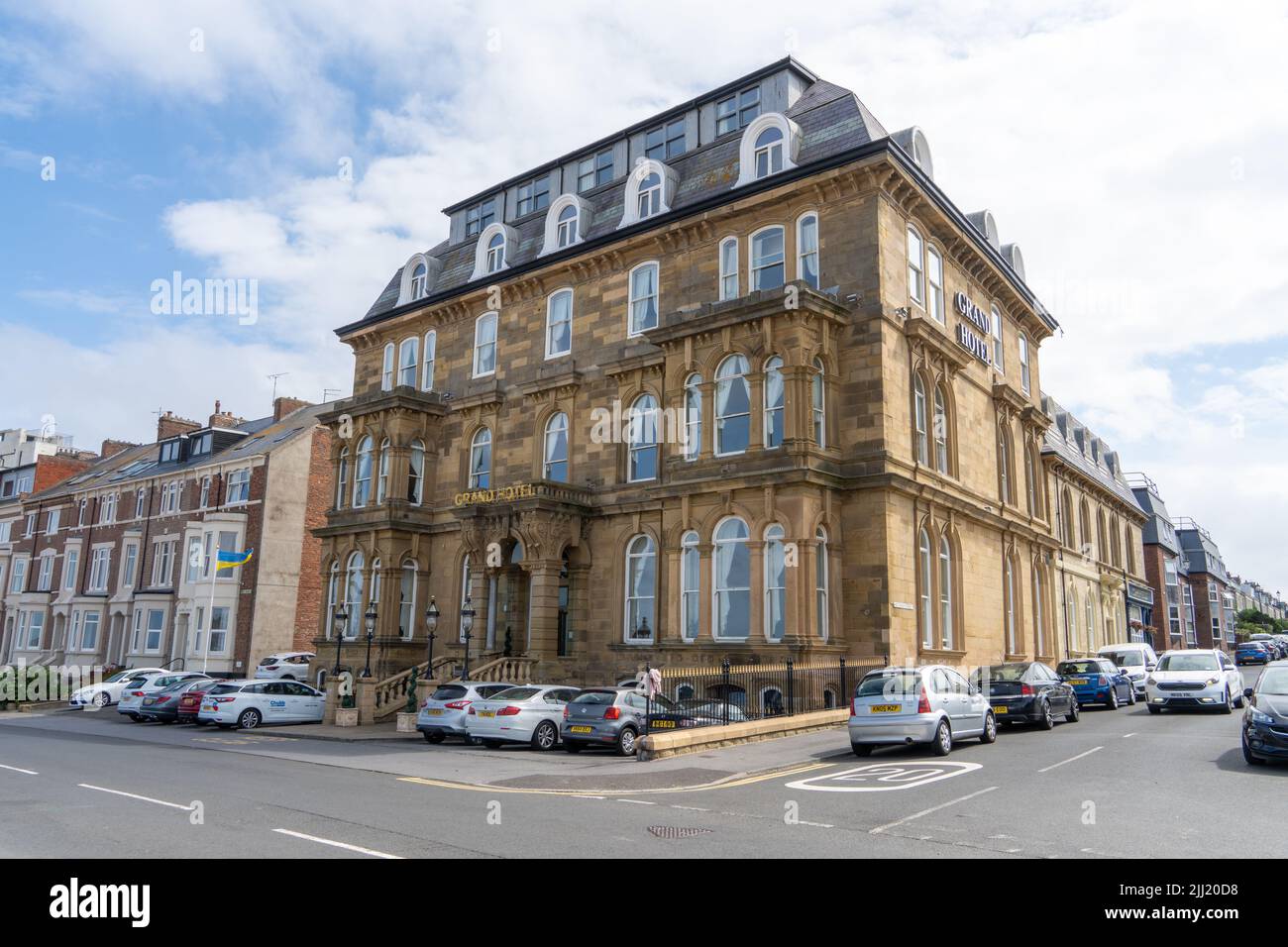 The exterior of The Grand Hotel on the sea front at Tynemouth, North ...