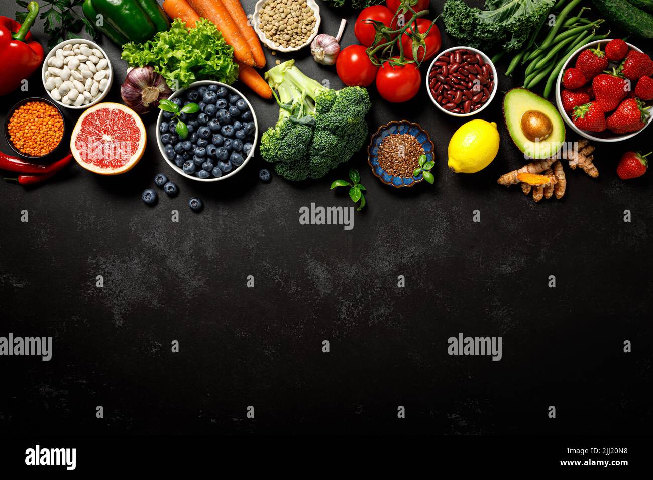 Healthy food. Healthy eating background. Fruit, vegetable, berry ...