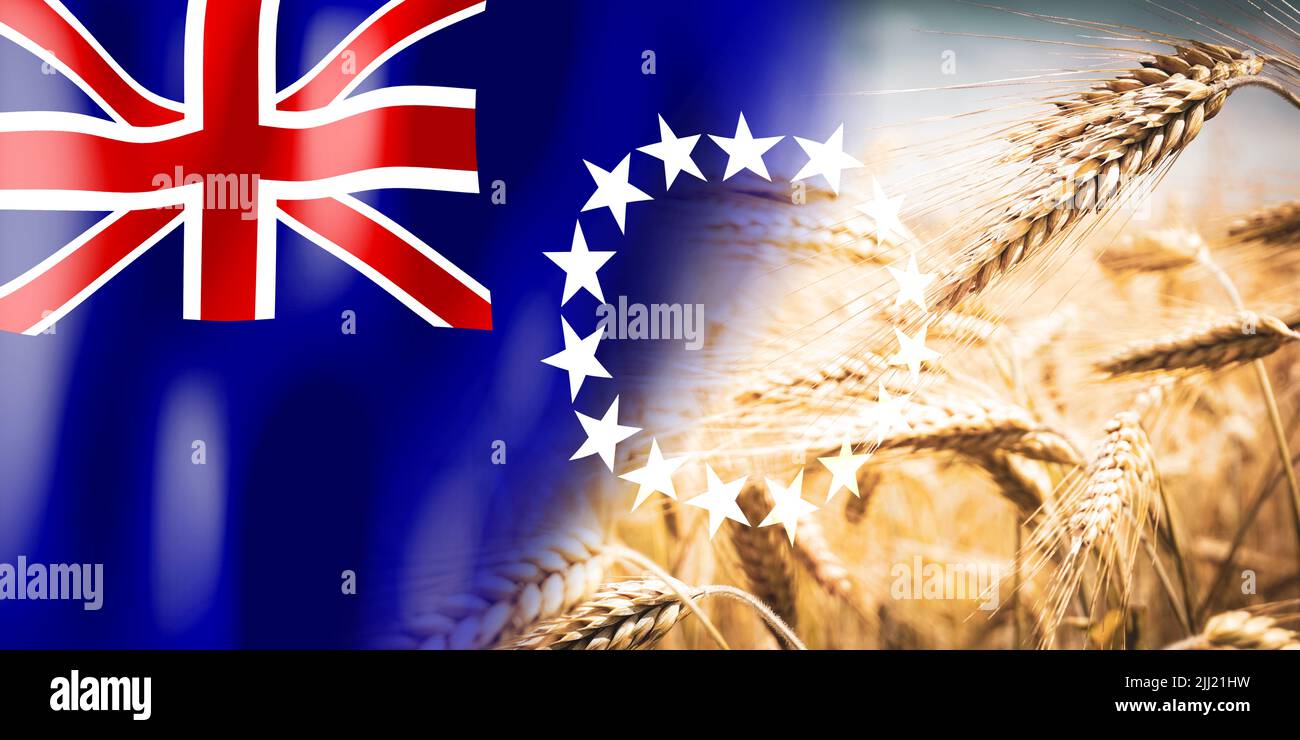 Cook Islands - flag and ripe rye field - crops, cereal, harvest concept ...