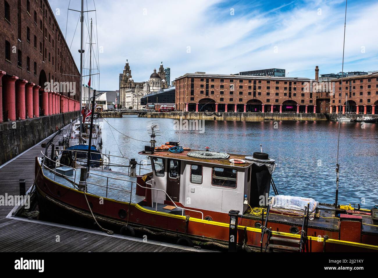 View of Albert Dock with the famous Liver Building in the distance ...