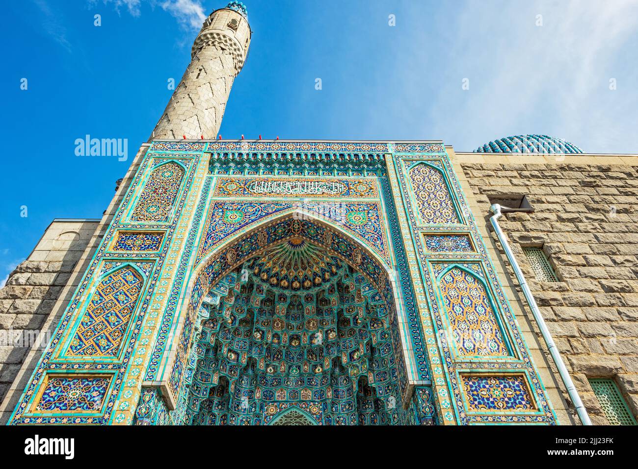 The facade of the Saint Petersburg Mosque. Cellular vault of the mosque ...