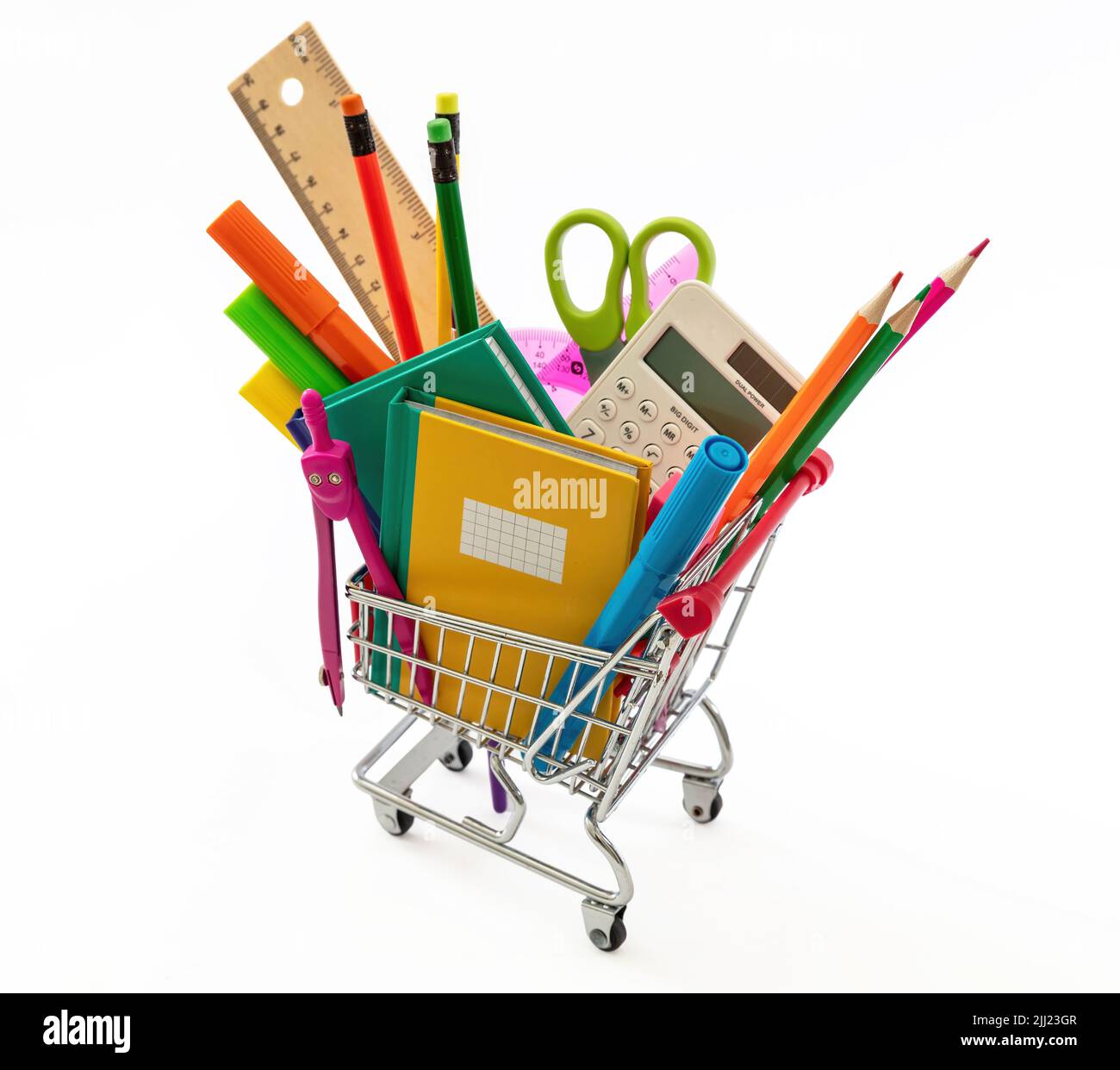 Back to school concept. School office supplies and stationery in a ...