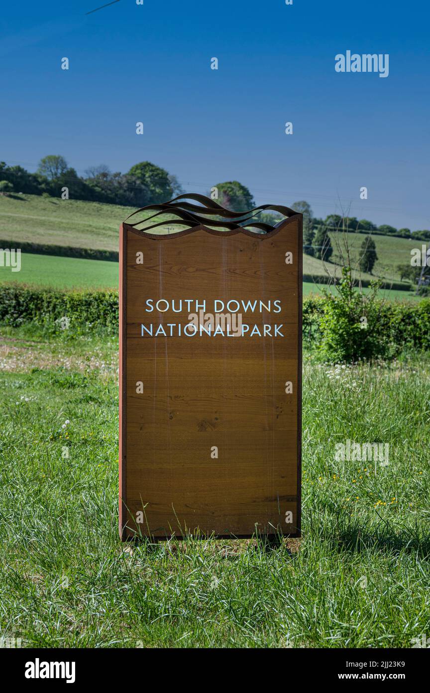 Southdowns national park sign on the edge of the park in the ...