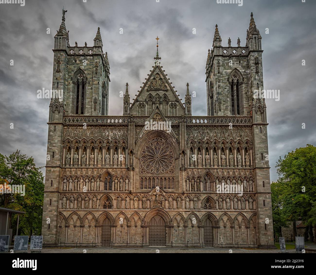 A scenic shot of the Nidaros Cathedral Church at Trondheim City in ...