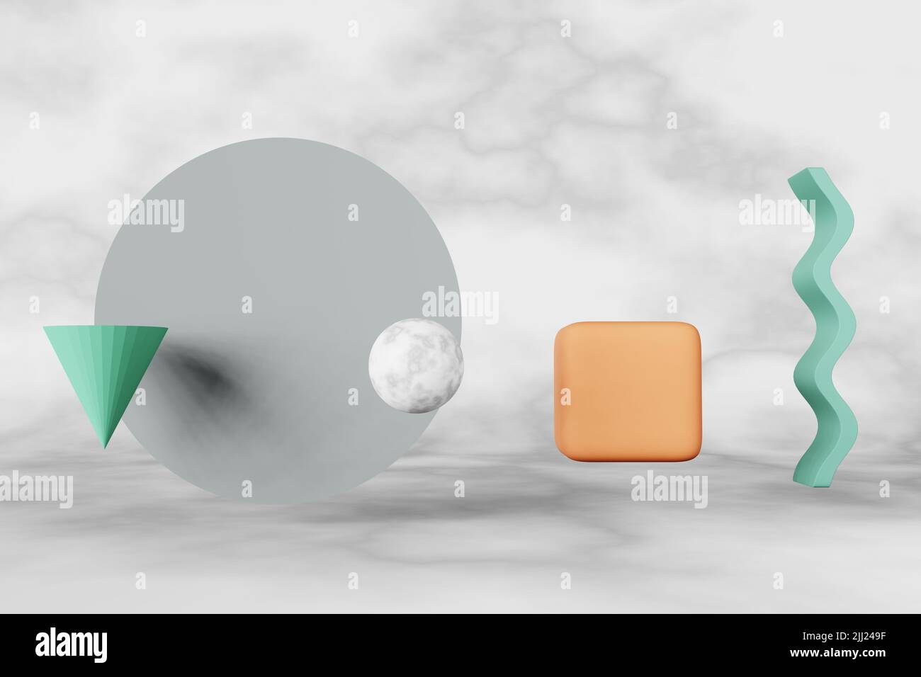 Marble sphere gray cilynder terracotta cube turquoise wave cone zero ...