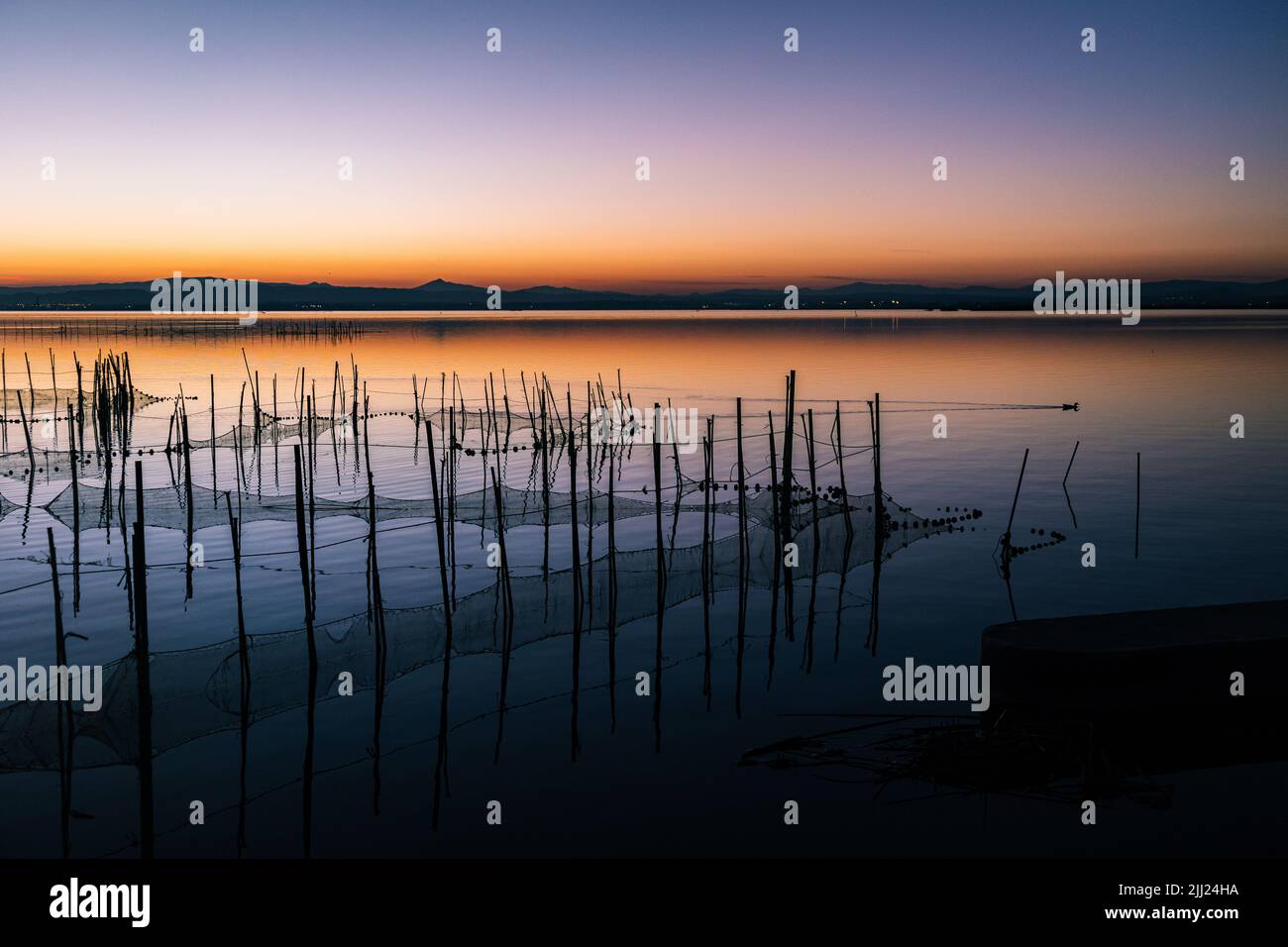A scenic shot of the calm waters of Albufera Lagoon in Valencia, Spain ...