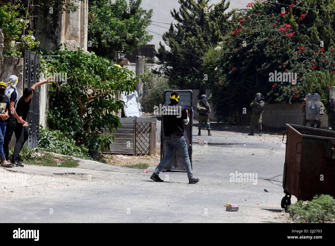 July 22, 2022, Nablus, West bank, Palestine: A Palestinian protester ...